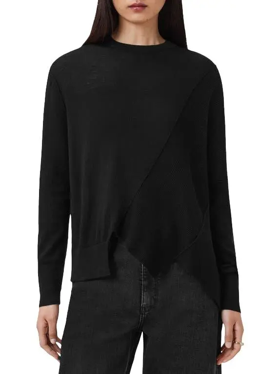 ALLSAINTS Isla Asymmetric Merino Wool Sweater - Black
