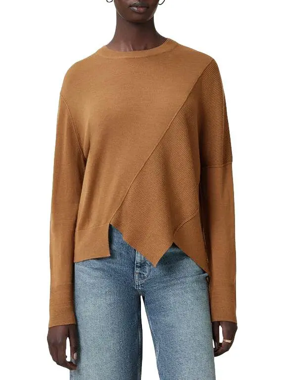 ALLSAINTS Isla Asymmetric Merino Wool Sweater - Caramel Brown