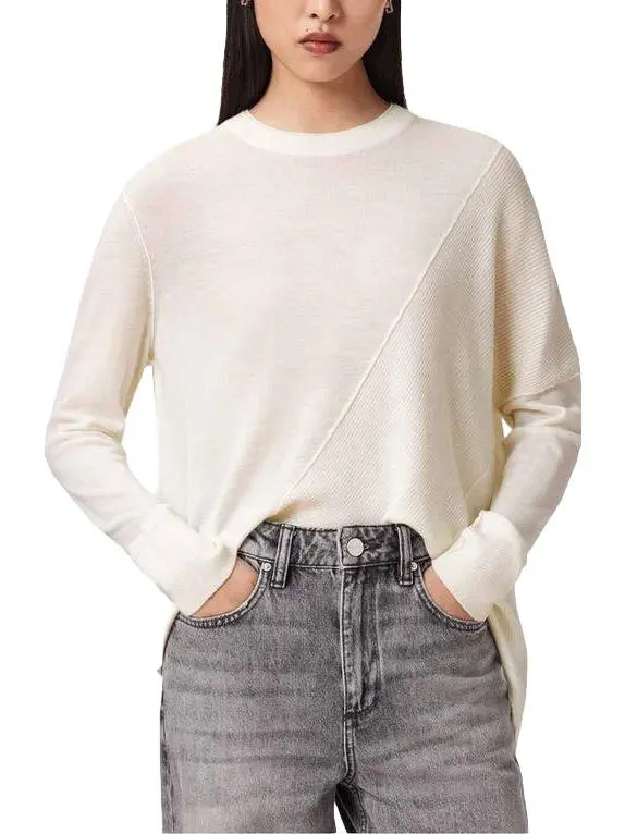 ALLSAINTS Isla Asymmetric Merino Wool Sweater - Chalk White
