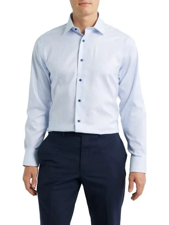 David Donahue Trim Fit Geometric Dobby Dress Shirt - White/sky