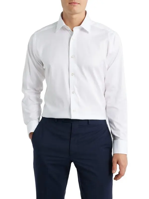 David Donahue Slim Fit Stretch Cotton Dress Shirt - White/white