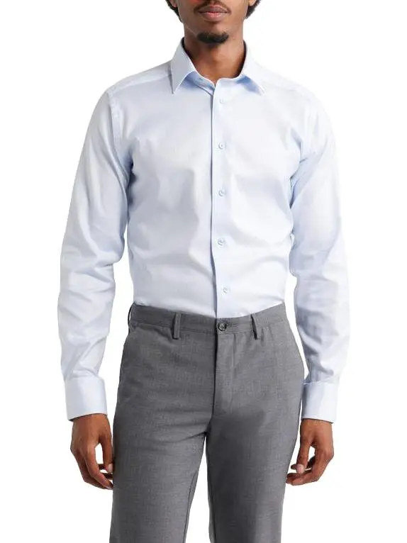 David Donahue Slim Fit Stretch Micro Twill Dress Shirt - White/sky