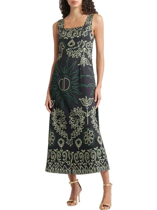 CIEBON Enza Floral Print A-line Dress - Black/green