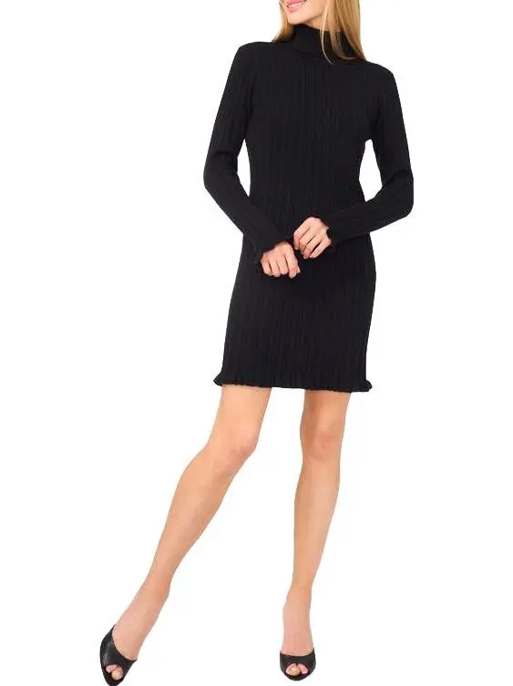 CECE DUPRAZ Long Sleeve Ribbed Turtleneck Mini Dress - Rich Black