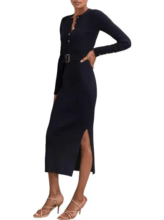 REISS Belted Long Sleeve Maxi Dress - Navy