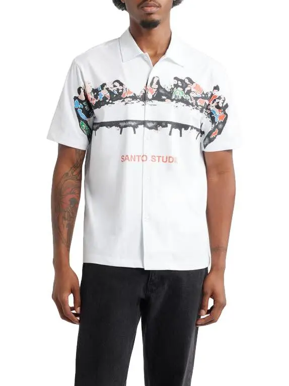 SANTO STUDIO Last Supper Short Sleeve Button-up Shirt - White