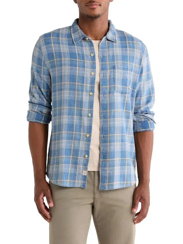 Marine Layer Classic Plaid Stretch Cotton Button-up Shirt - Blue Indigo Plaid