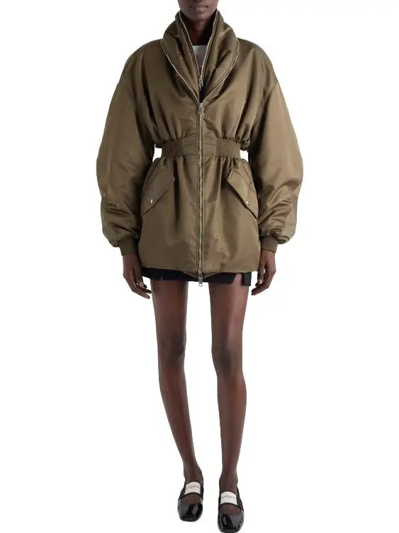 Givenchy Zip Shawl Collar Long Bomber Jacket - Khaki