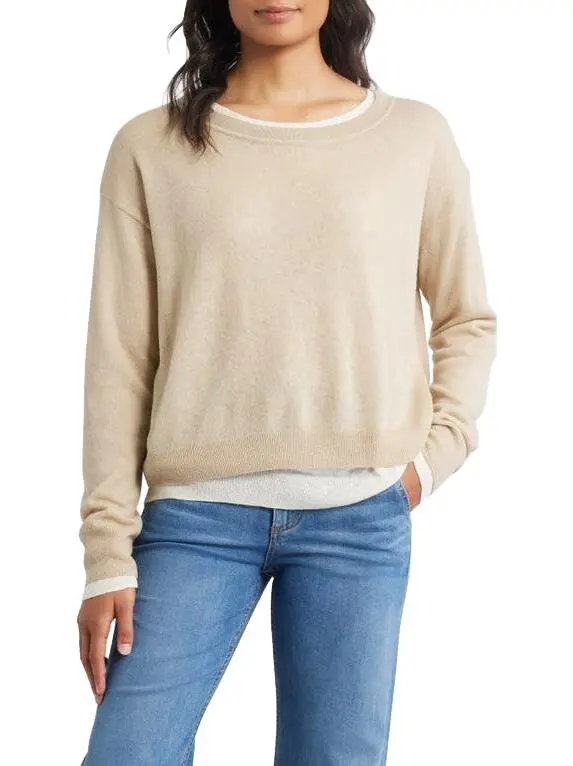 BOSS Femok Layered Wool Blend Sweater - Beige