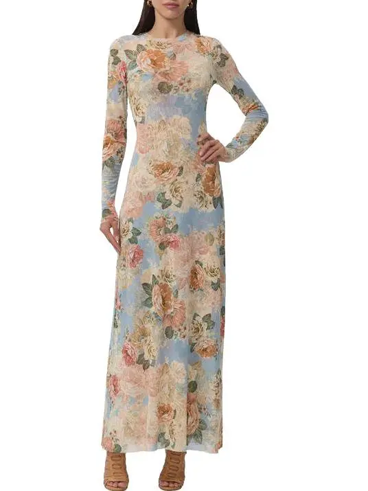AFRM Floral Print Long Sleeve Dress - Soft Slate Bloom