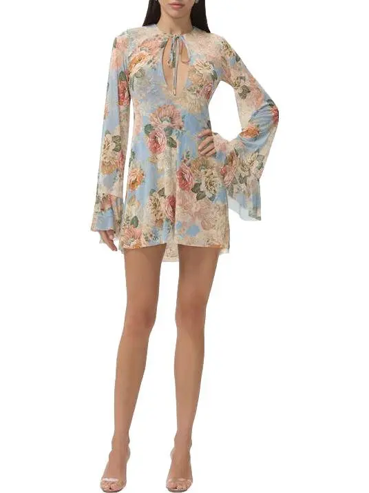 AFRM Kori Long Sleeve Minidress - Soft Slate Bloom