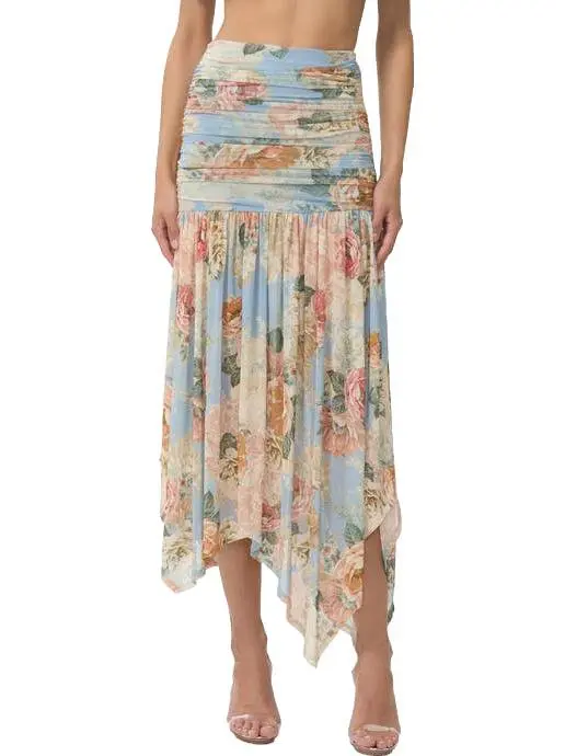 AFRM Estella Floral Midi Skirt - Soft Slate Bloom