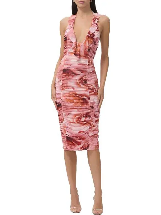 AFRM Balmer Ruched Halter Dress - Peach Roses