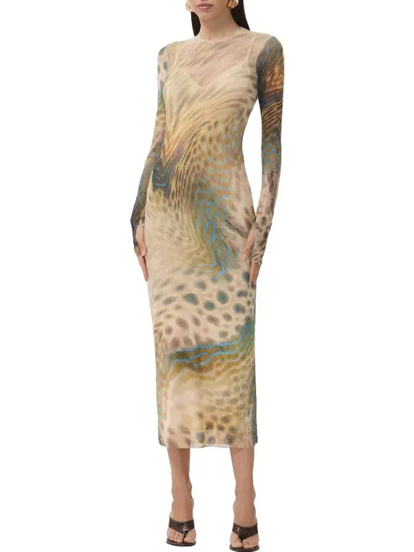 AFRM Ashland Long Sleeve Midi Dress - Fish Scale Swirl