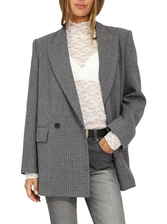 BELLE & BLOOM Plaid Double-breasted Blazer - Blue