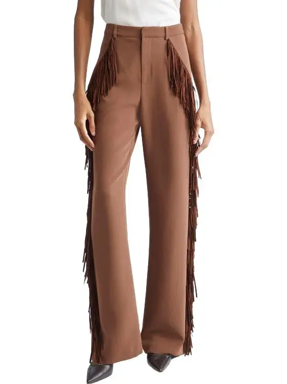 Cinq À Sept Fringe Trim Straight Leg Trousers - Dark Sepia