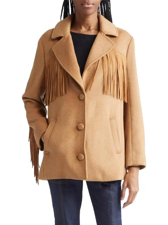 Cinq À Sept Keeley Fringe Trimmed Coat - Dark Camel