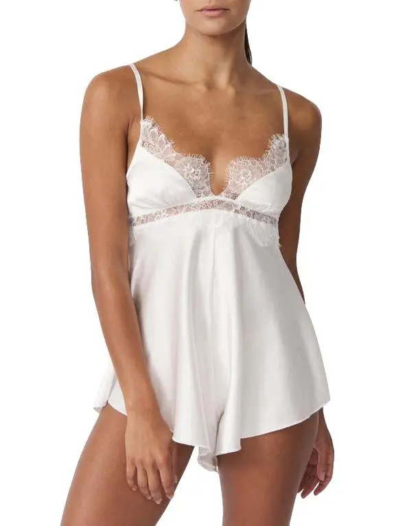 KAT THE LABEL Ray Lace Trim Satin Teddy - Ivory