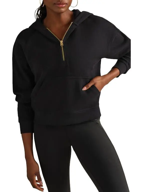 RHONE Signature Cotton Blend Rib Half Zip Hoodie - Pure Black