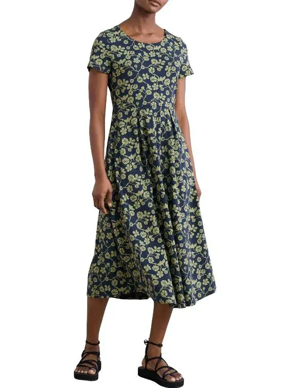 SEASALT CORNWALL Printed Stretch Organic Cotton Midi Dress - Winding Nasturtiums Maritime