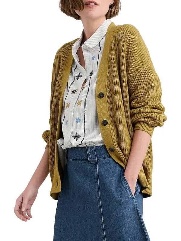 SEASALT CORNWALL Winding Creek Oversize Organic Cotton Cardigan - Knit Melange Pear
