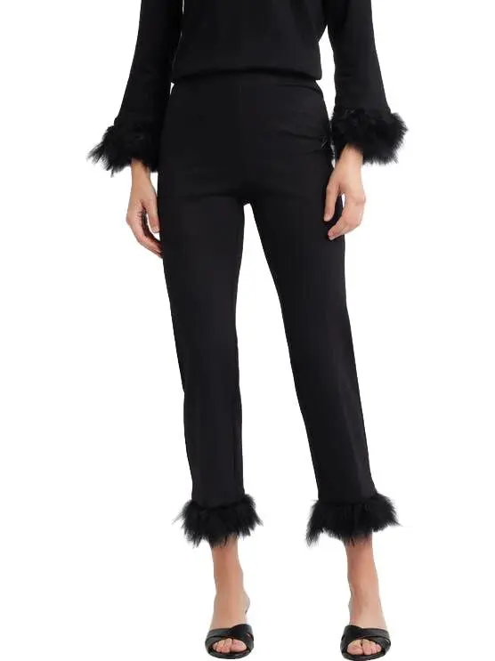 Anne Klein Cropped Feather Trim Pull-on Pants - Anne Black