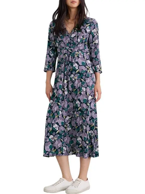 SEASALT CORNWALL Chapelle Floral Organic Cotton Jersey Midi Dress - Paper Hellebores Echium
