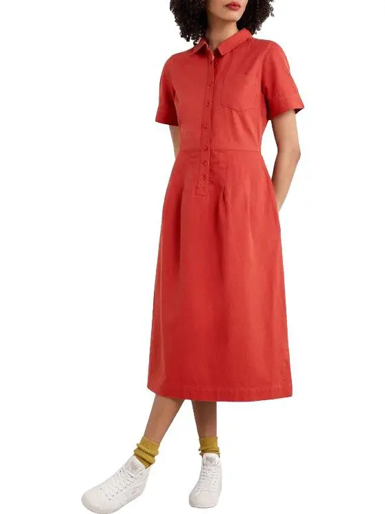 SEASALT CORNWALL Organic Cotton Midi Shirt Dress - Dark Cinnamon