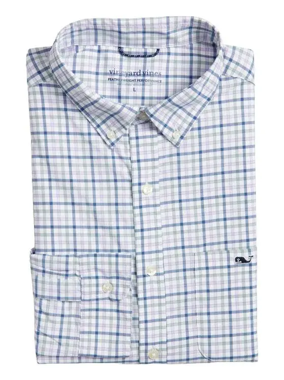 Vineyard Vines Forepeak Tattersall Check Featherweight Performance Button-down Shirt - Lilac Breeze