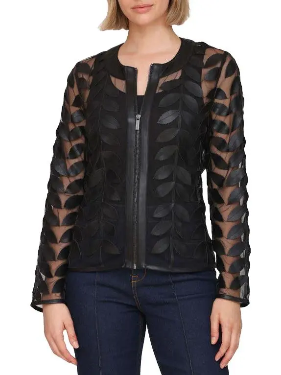 Bagatelle Mesh Leaf Jacket With Faux Leather Trim - Black
