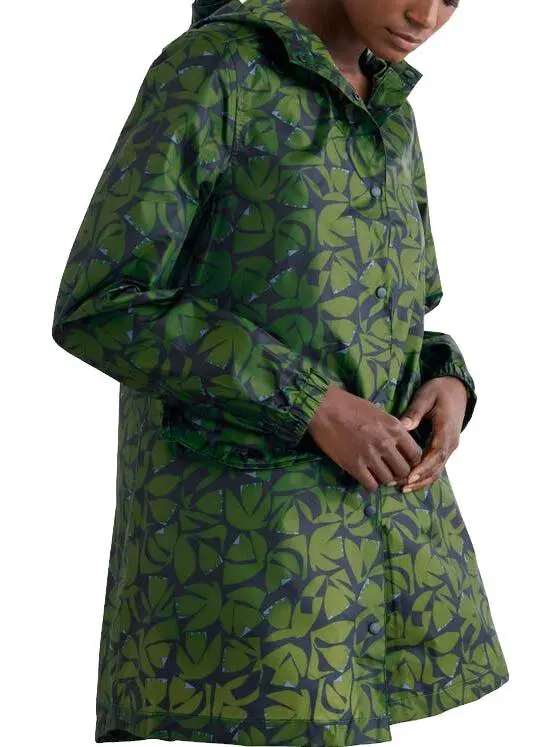 SEASALT CORNWALL Waterproof Hooded Raincoat - Floral Cutout Forest Green