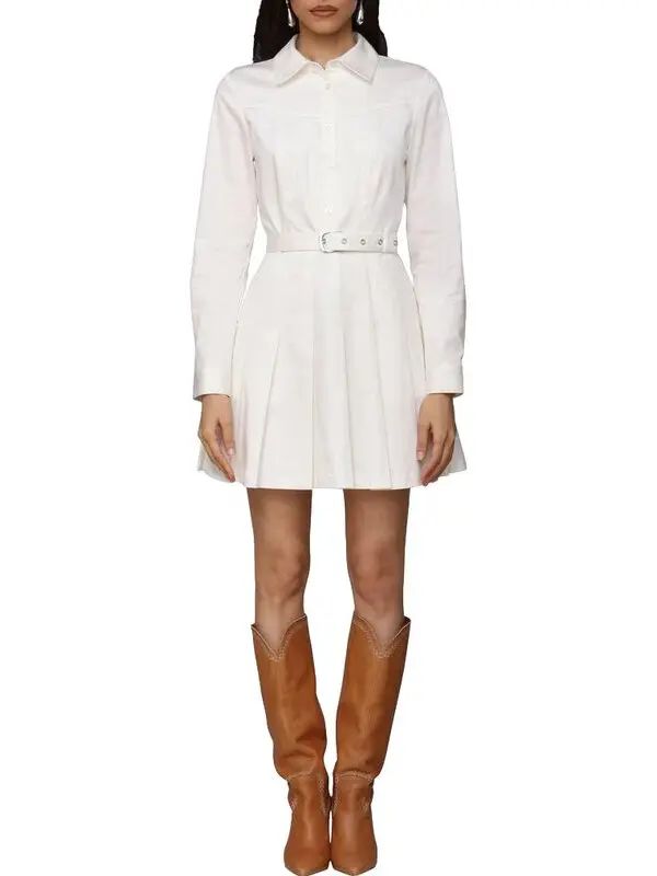 Avec Les Filles Pleated Belted Mini Shirtdress - White