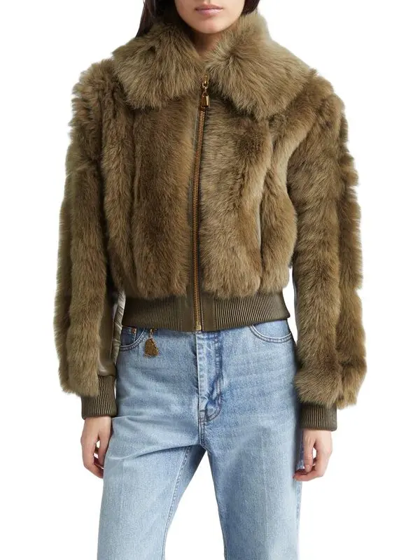 Zimmermann Hypnotic Genuine Shearling Bomber Jacket - Olive