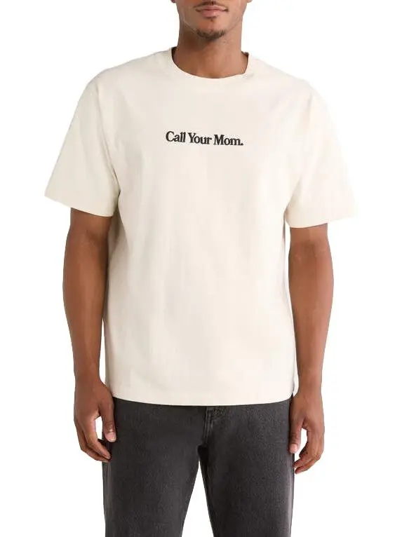 PACSUN Call Your Mom Embroidered Cotton T-shirt - Cream