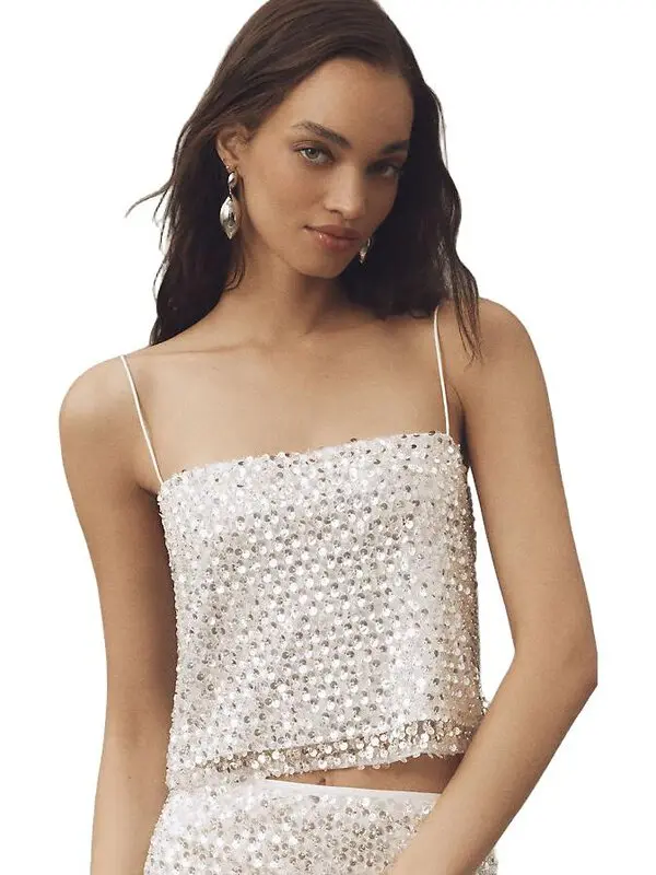 Shona Joy Asteri Embellished Mesh Crop Cami - Silver