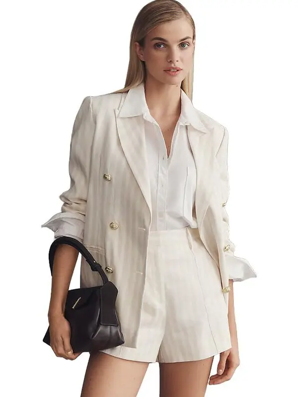 Derek Lam 10 Crosby Walter Linen Blend Double-breasted Blazer Jacket - Neutral