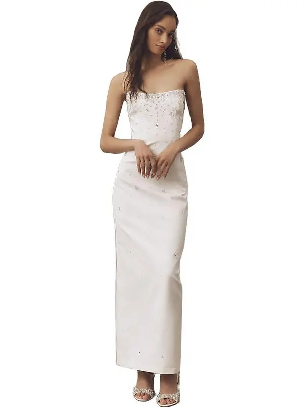 Bhldn Strapless Embellished Column Maxi Dress - White Dahlia