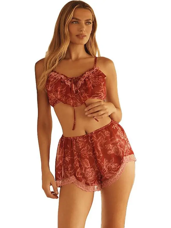 LYREBIRD Embroidered Flowy Shorts - Burgundy
