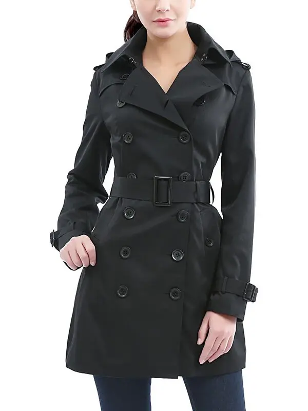 KIMI + KAI Hooded Trench Coat With Belt - Black