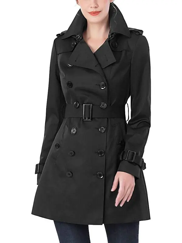 KIMI + KAI Hooded Trench Coat With Belt - Black