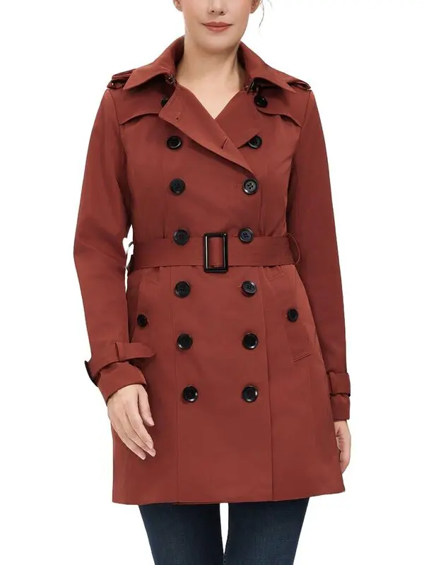 KIMI + KAI Hooded Trench Coat With Belt - Copper Red