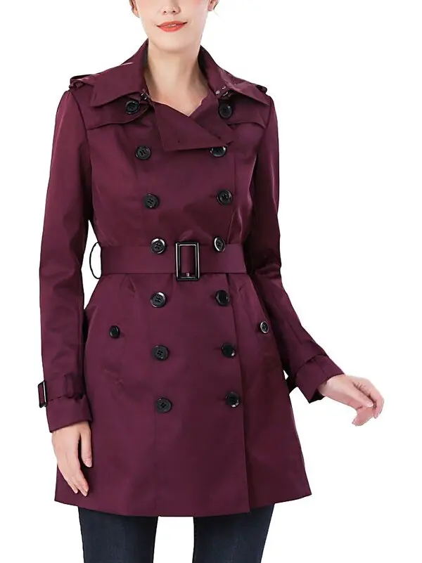 KIMI + KAI Hooded Trench Coat With Belt - Grape Wine