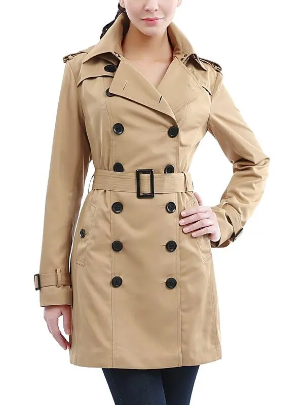 KIMI + KAI Hooded Trench Coat With Belt - Tan