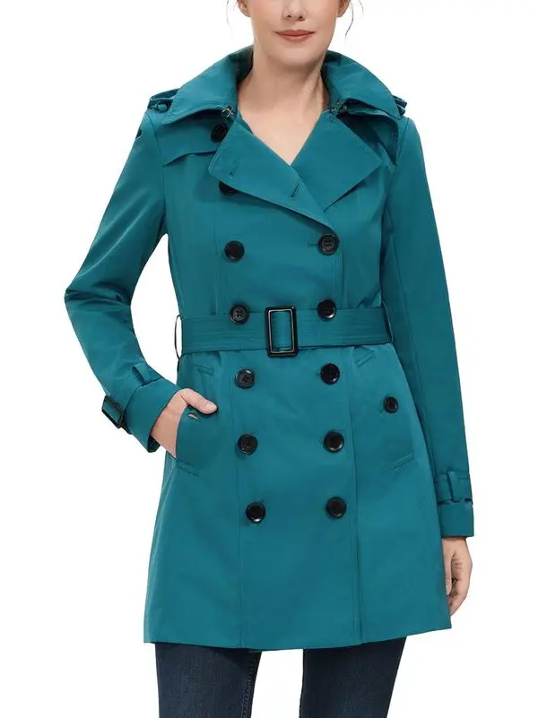 KIMI + KAI Hooded Trench Coat With Belt - Teal