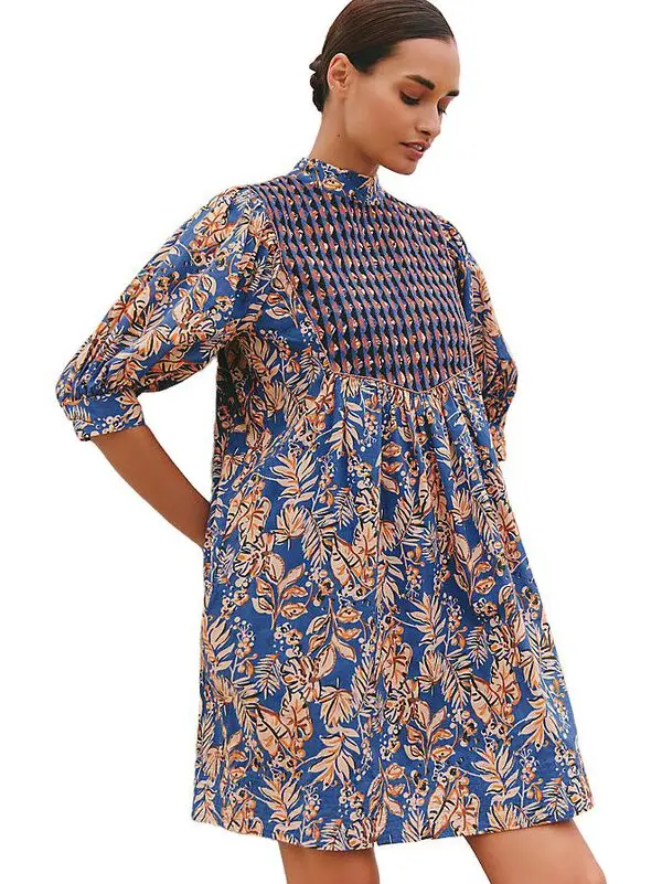 RO'S GARDEN Jamelia Mini Dress - Blue Pattern