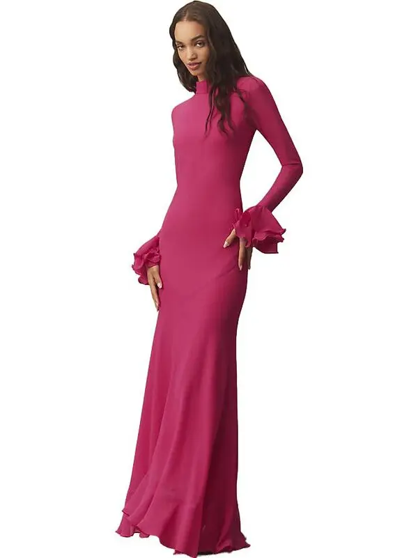 DE LA VALI Diara Long-sleeve Maxi Dress - Hot Pink