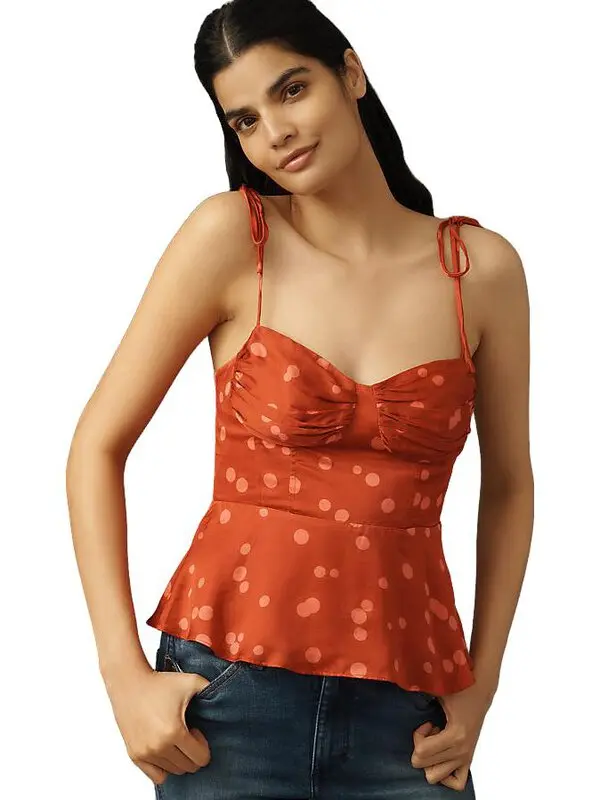 Astr The Label Sela Peplum Tank Top - Red Polka Dot