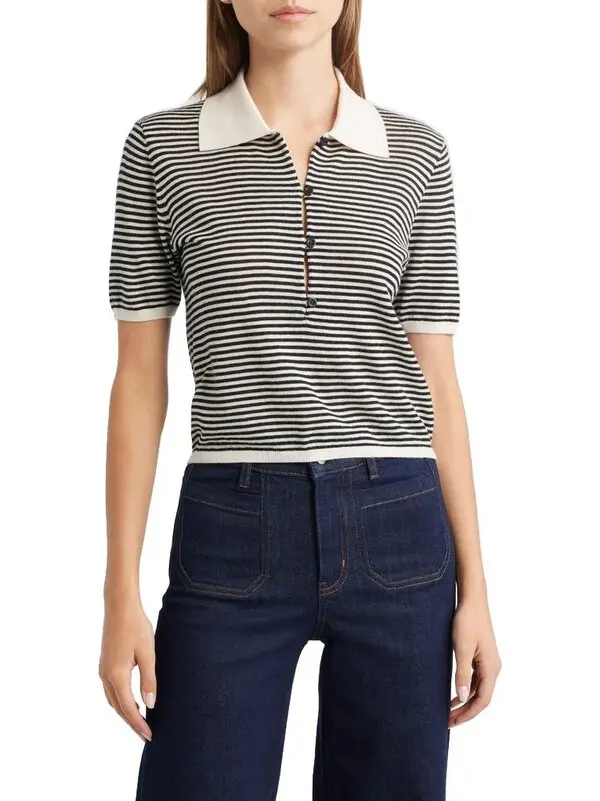 FRAME The Smart Stripe Polo Top - Cream Multi