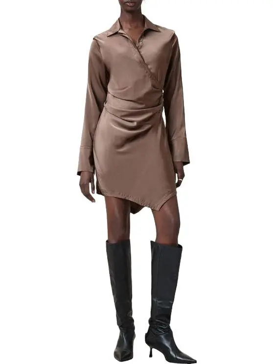 ALLSAINTS Tira Long Sleeve Mini Shirtdress - Cumin Brown