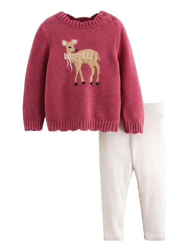 Nordstrom Plush Motif Sweater & Leggings Set - Pink Violet Fawn